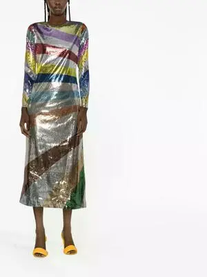 La DoubleJ Supreme Swing Midi Dress With Diagonal Sequins