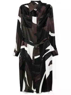 Kiton Abstract Print Silk Midi Shirt Dress