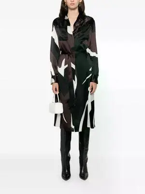 Kiton Abstract Print Silk Midi Shirt Dress