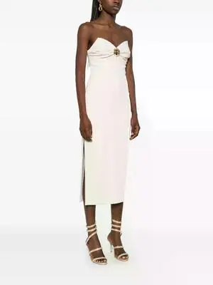 Elisabetta Franchi Light Beige Crepe Midi Dress With Bow Detail