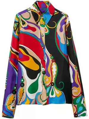 Emilio Pucci Silk Twill Graphic Print Shirt - Red