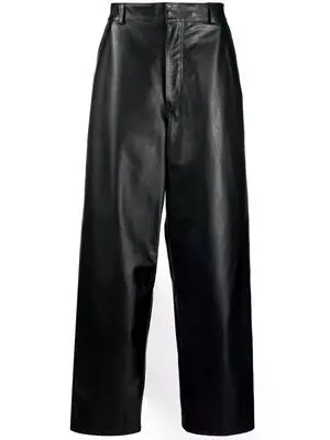 Gcds Wide-leg Leather Trousers - Black