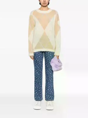 GANNI Logo-embroidered Argyle-intarsia Jumper - Brown