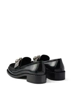 Prada Brushed Leather Loafers With Ring Hardware