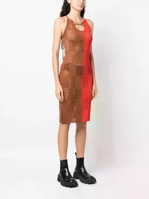 Andersson Bell Two-tone Open-knit Halterneck Dress