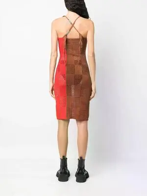 Andersson Bell Two-tone Open-knit Halterneck Dress