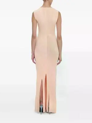 Victoria Beckham Sleeveless Maxi Dress With Pleating And Slit Detailing