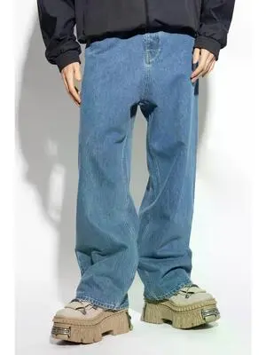 Vetements Logo-stitch Wide-leg Jeans - Blue