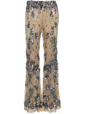 Alberta Ferretti Sequin Embellishment Flared Trousers - Neutrals