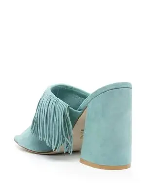 STUART WEITZMAN Tia Suede Fringe Block Heel Sandals - Blue