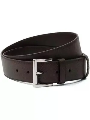 Prada Saffiano Leather Belt With Triangle Logo - Brown