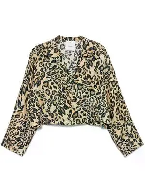 Nanushka Cropped Leopard Print Silk Shirt