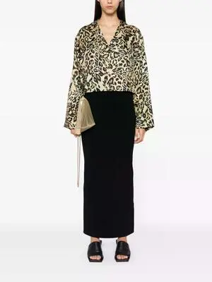 Nanushka Cropped Leopard Print Silk Shirt