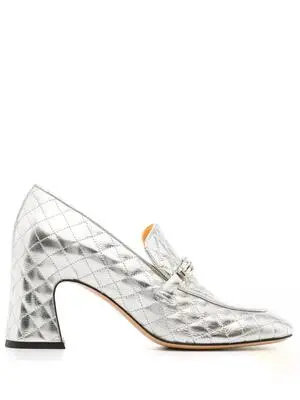 MADISON MAISON 70mm Quilted Leather Block Heel Pumps - Silver