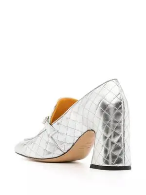 MADISON MAISON 70mm Quilted Leather Block Heel Pumps - Silver