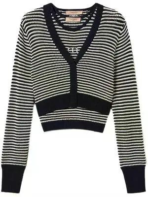 TWINSET Striped Cropped Cardigan - Blue