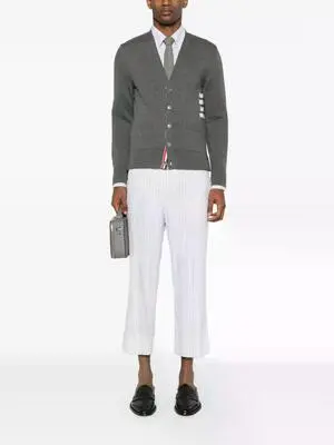 Thom Browne V-neck Cotton Cardigan With Signature Stripe Detailing