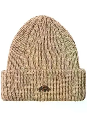 PELO FOUNDATION Ribbed Knit Beanie With Embroidered Motif - Neutrals