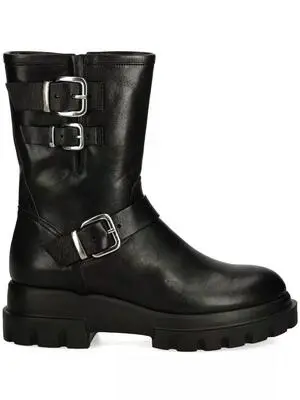 Agl Leather Buckled Boots - Black