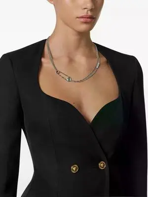 Versace Safety Pin Embellished Double Chain Necklace - Silver