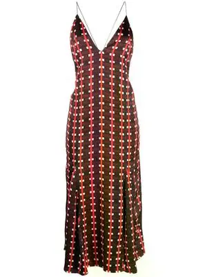 WALES BONNER Geometric Print V-neck Maxi Dress - Brown