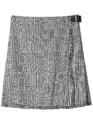 Burberry Plaid Check Fringed Miniskirt - Black