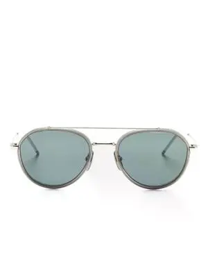 Thom Browne Logo-engraved Pilot-frame Sunglasses - Silver
