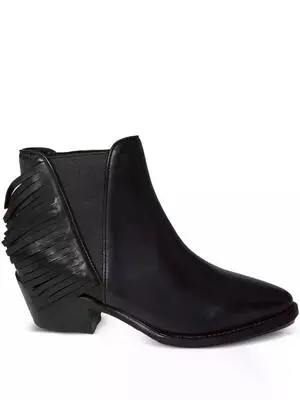 DAMY Fringed Ankle Boots With Block Heel - Black
