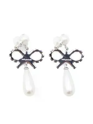 SELF-PORTRAIT Bow Droplet Earrings With Crystal Embellishment And Pearl Drop