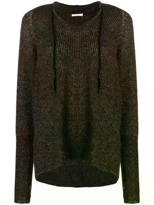 MES DEMOISELLES Bronze Metallic Knitted Hoodie - Brown