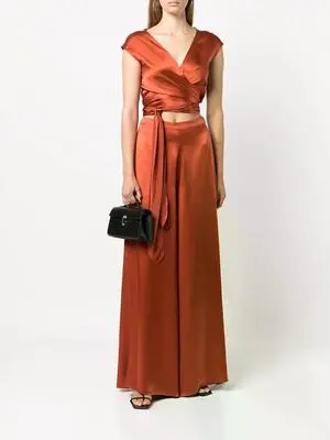 Voz High-waisted Wide-leg Silk Trousers - Red