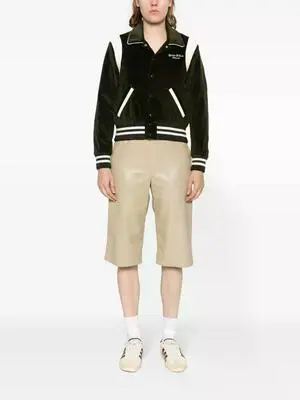 SPORTY & RICH Logo Embroidered Cotton Corduroy Bomber Jacket - Green