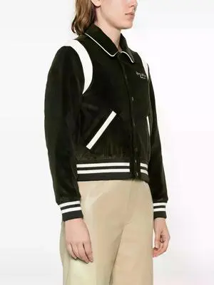 SPORTY & RICH Logo Embroidered Cotton Corduroy Bomber Jacket - Green