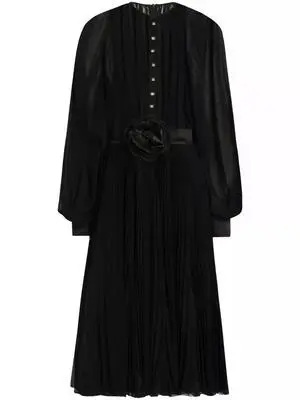 Dolce & Gabbana Midi Dress With Floral Appliqu - Black