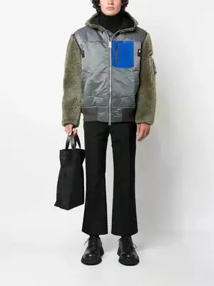 Sacai Colour-block Zip-up Hooded Jacket - Grey