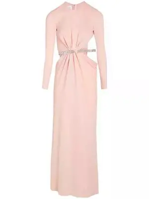 Giambattista Valli Rhinestone Embellished Long Sleeve Maxi Dress - Pink