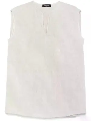 Fabiana Filippi Linen Split Neck Sleeveless Blouse