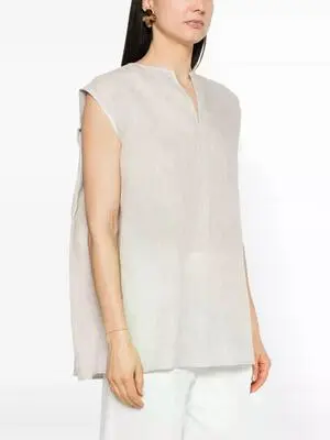 Fabiana Filippi Linen Split Neck Sleeveless Blouse