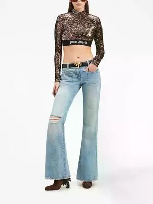 Palm Angels Sequined High Neck Cropped Top