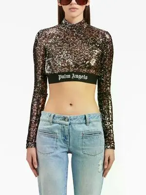 Palm Angels Sequined High Neck Cropped Top