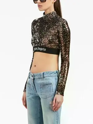 Palm Angels Sequined High Neck Cropped Top