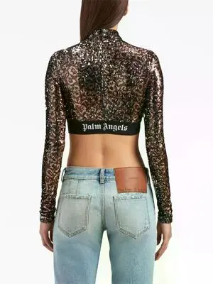 Palm Angels Sequined High Neck Cropped Top