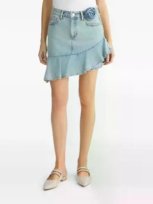 Liu Jo Rose Appliqué Asymmetric Ruffle Hem Denim Skirt