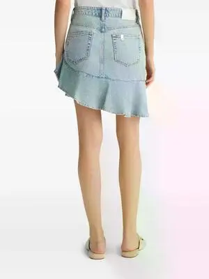 Liu Jo Rose Appliqué Asymmetric Ruffle Hem Denim Skirt