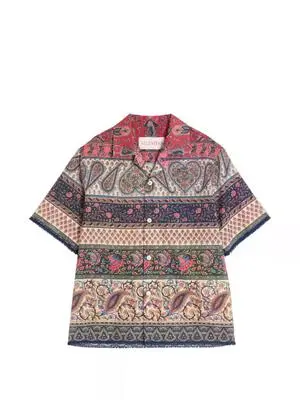 Valentino Garavani Bowling Shirt In Cotton Muslin With Voyage Imaginaire Print And Passementerie Trims - Neutrals