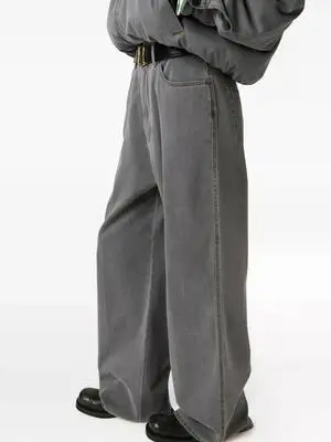 Miu Miu Logo-embroidered Wide-leg Jeans - Grey