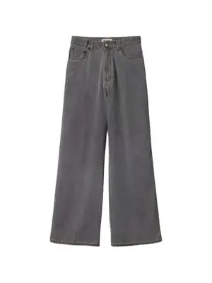 Miu Miu Logo-embroidered Wide-leg Jeans - Grey