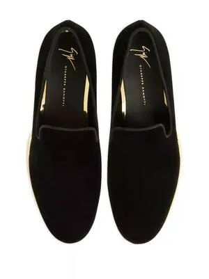 GIUSEPPE ZANOTTI Velvet Slip-on Loafers With Gold Tone Detailing