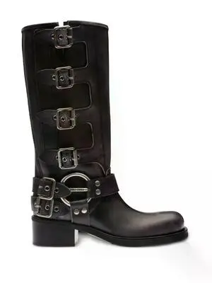 Miu Miu Buckled Mid-calf Leather Boots