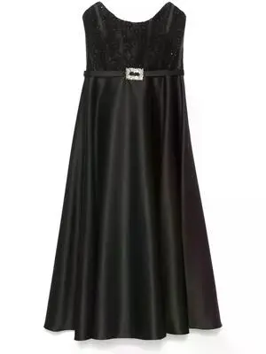 NISSA Corset-style Taffeta Midi Dress - Black